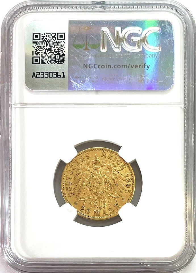 1895 D GOLD BAVARIA GERMANY 20 MARK KING OTTO COIN NGC ABOUT UNC 53 | eBay