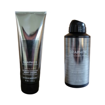 NEW 2 Bath & Body Works Men's Graphite Body Spray 3.7 oz+Body Cream 8 ...