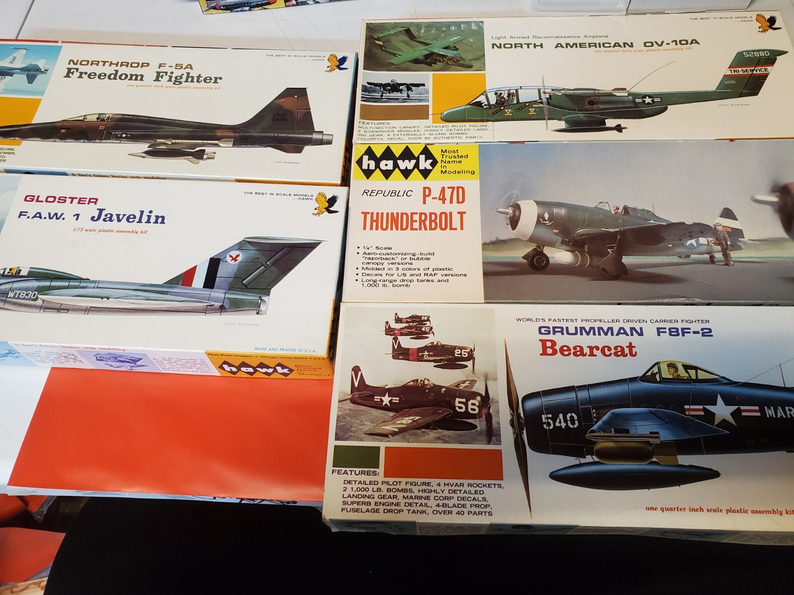 Lot Of Vintage HAWK Model Kits P-47D F-5A Javelin Complete