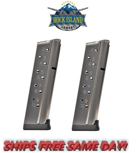Rock Island/Armscor 1911 PAIR Full-Size A1 SS Mag for 38 Super, 10rnd ...