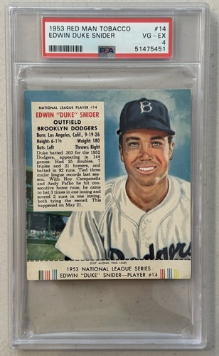 1953 Red Man Tobacco With Tab Baseball #14 Duke Snider Dodgers PSA 4 ...