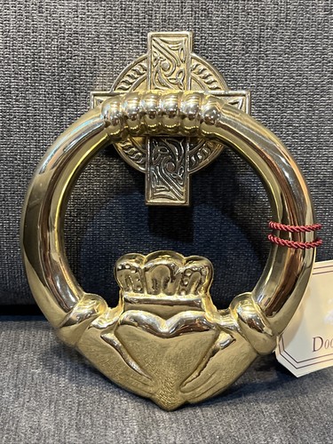 D & G Soild Brass Large Claddagh Doorknocker Celtic Cross Irish Faith ...