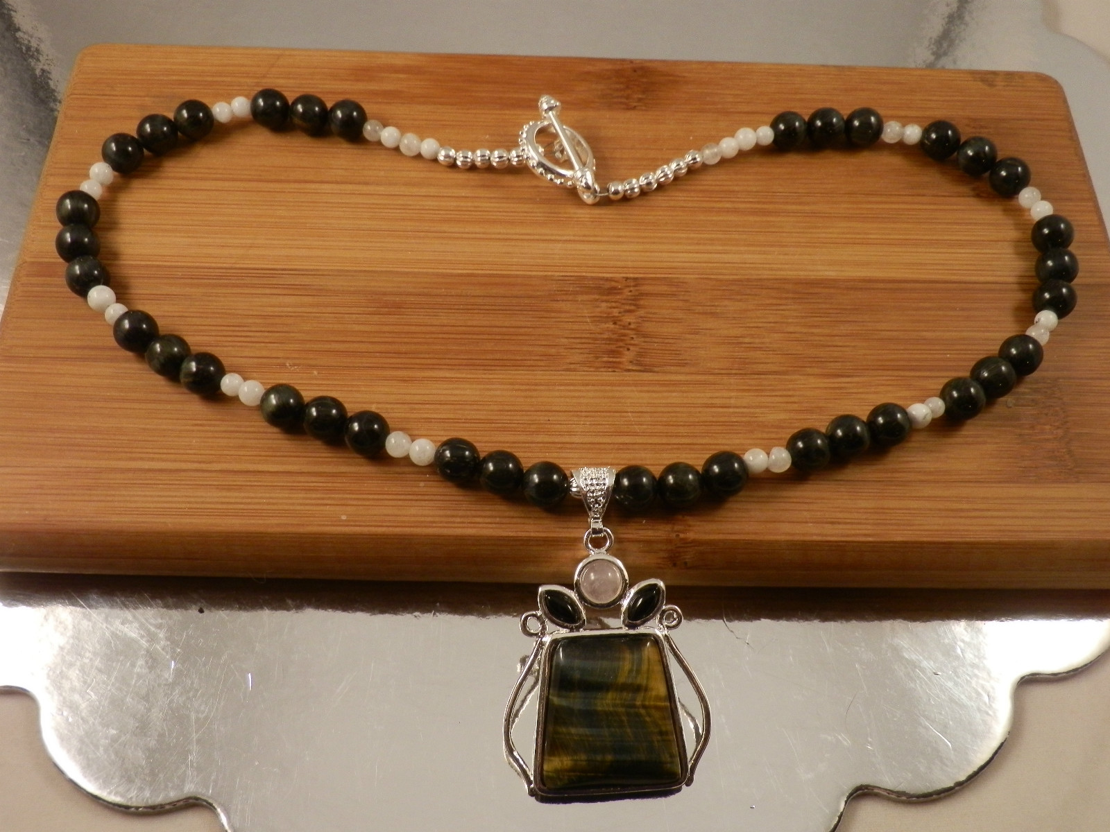 18" Blue Tiger's Eye Moonstone Necklace Blue Tiger's Eye Onyx Moonstone ...