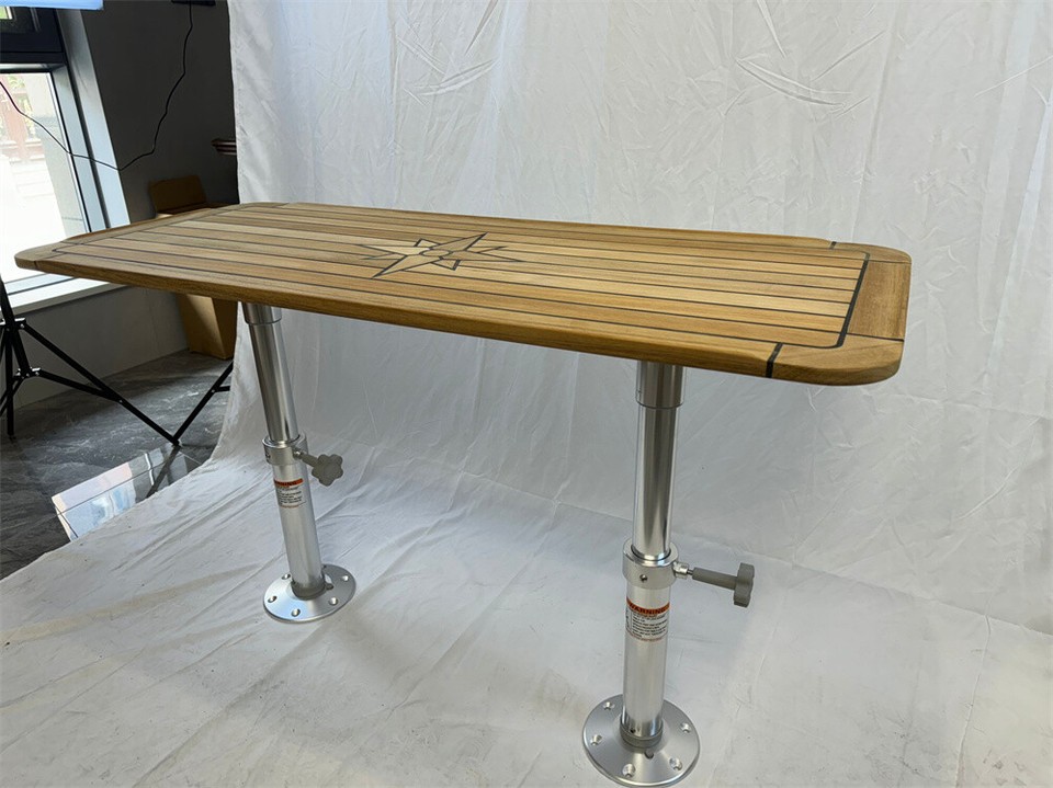 Boat Rectangular Teak Table Top 20.0x47.2 Inch Star Inlay Round Corner ...