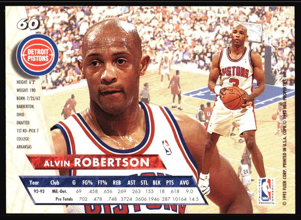 1993 Ultra Alvin Robertson #60 Detroit Pistons | eBay