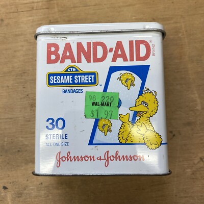 Vintage 1990 BAND-AID Bandages Empty Tin Sesame Street Big Bird ,Cookie ...