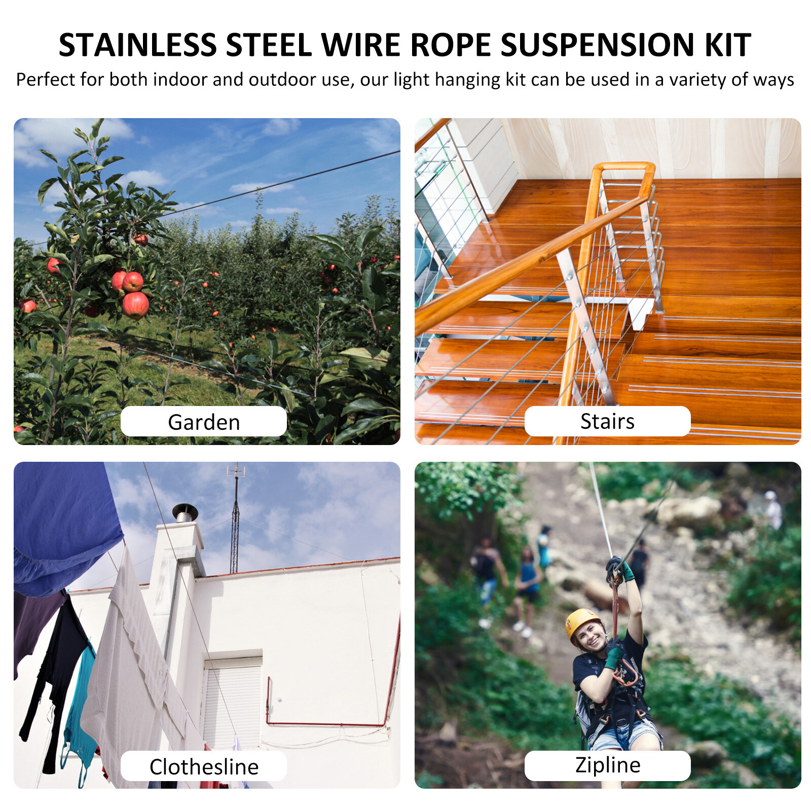 Wire Rope Kit 98FT Stainless Steel Tensioner Weather Resistant Outdoor ...