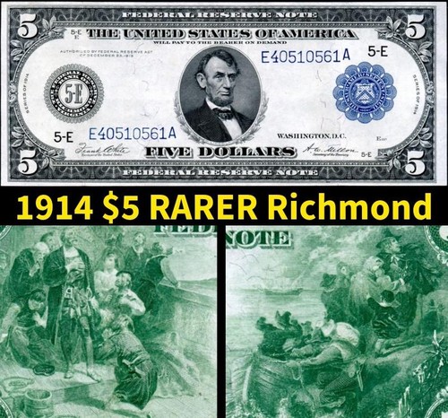 HGR SUNDAY 1914 $5 RARER Richmond ((GORGEOUS)) HIGH GRADE | eBay