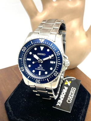 Seiko Men's Watch SNE585 Prospex Solar Diver Blue Dial Stainless Steel ...