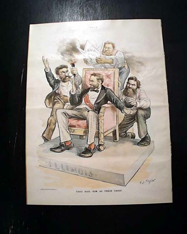 Rare COLOR POLITICAL Cartoons Comical Prints Illustrations 1893 Old ...
