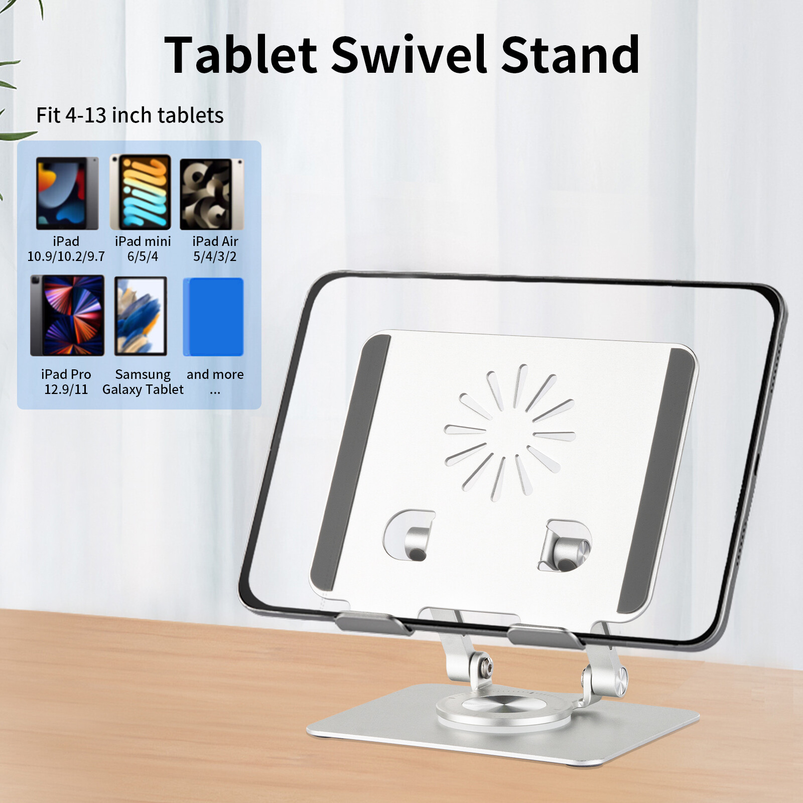 360° Swivel Tablet Desk Stand Holder Desktop Aluminum Foldable Folding ...