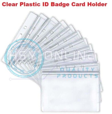 Clear Plastic ID Badge Card Plastic Wallet Pocket Holder Pouches 98mm x ...