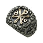 Knights Templar Chi Rho Gold 10K and Silver 925 Alfa Omega Men’s Ring ...