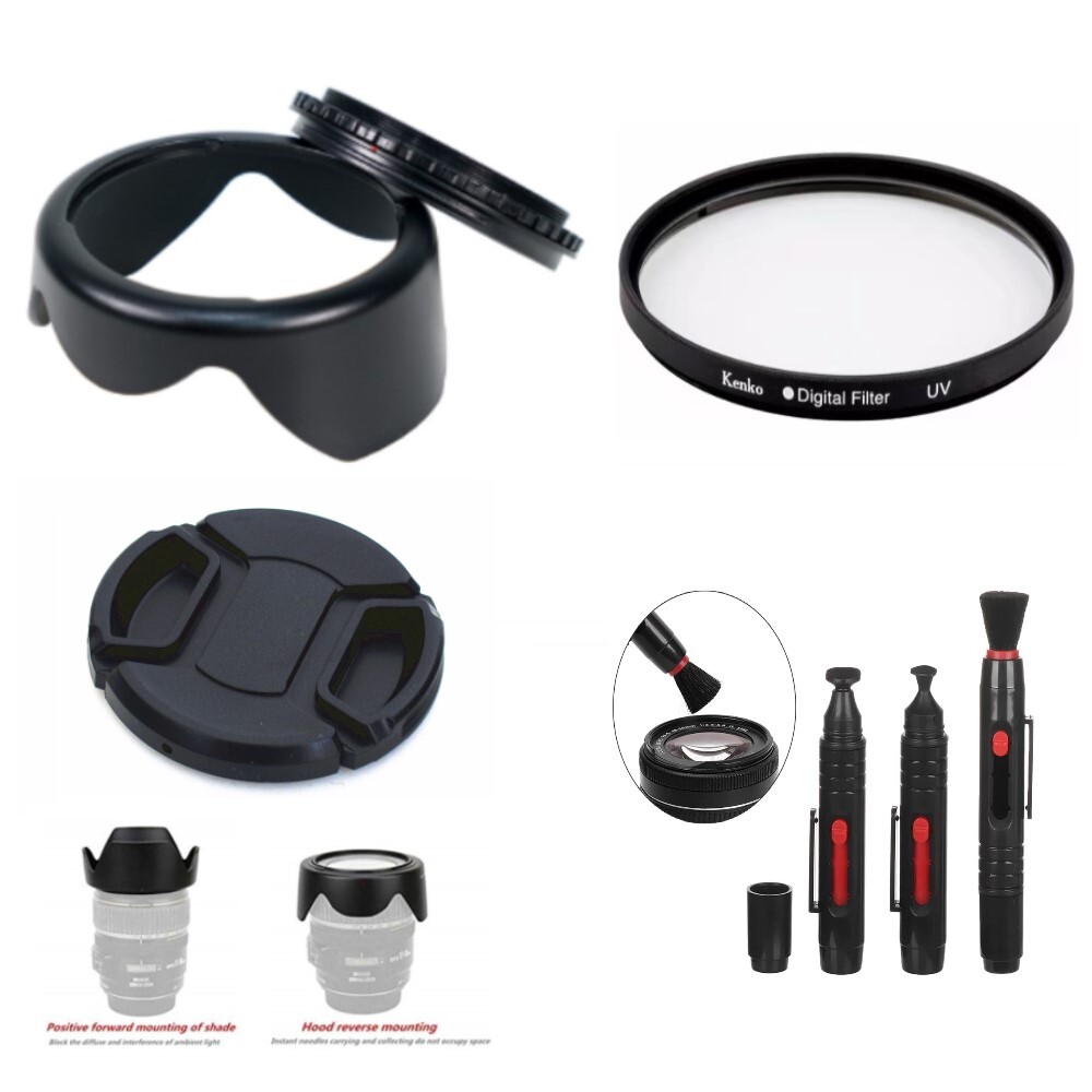 72mm Camera Bundle Reversible Lens Hood Cap UV Filter Brush Set For ...