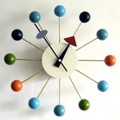 George Nelson Design Ball Clock Wall Multi Color Reproduction Mid ...