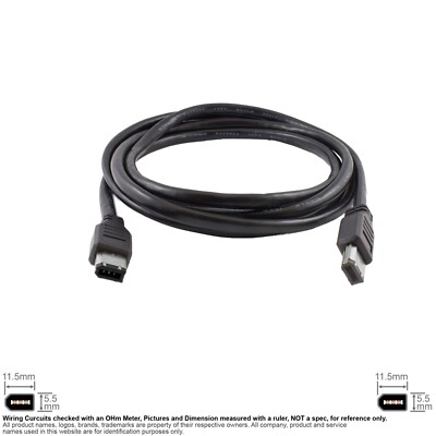 Cable Firewire IEEE 1394 400Mbps 6-Pin Male Male Black 6FT #334068 | eBay