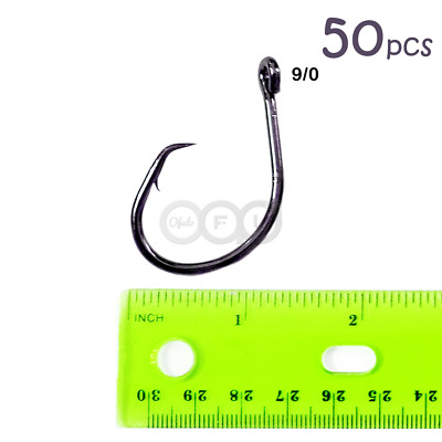 50pcs Size 9/0 Fishing 4x Strong circle hook offset black nickel Bulk ...