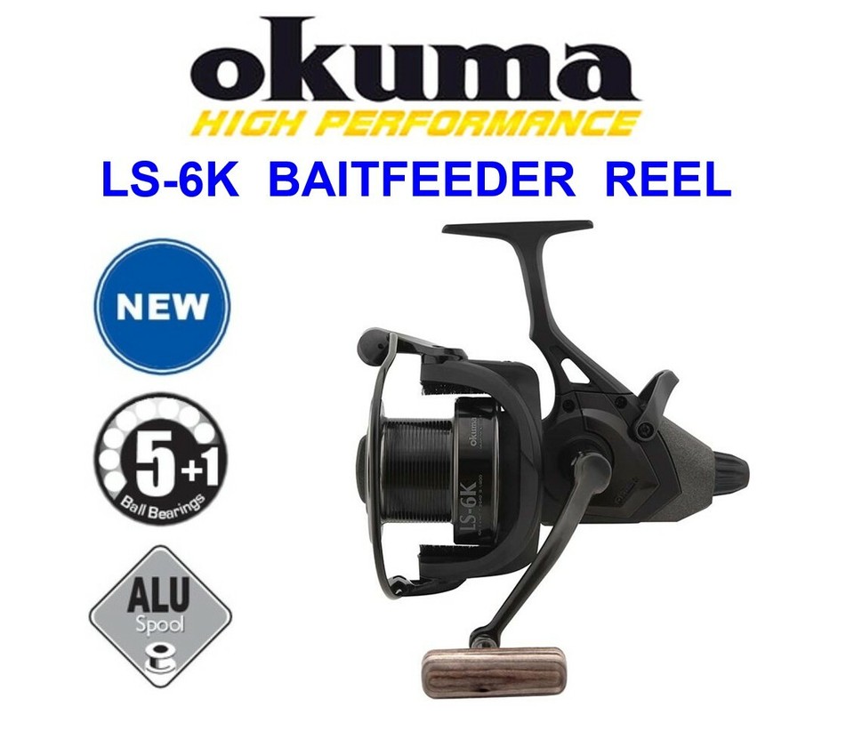 OKUMA LS-6K 6000 BAITFEEDER FS FREE SPOOL REEL CARP FISHING BIG PIT ...