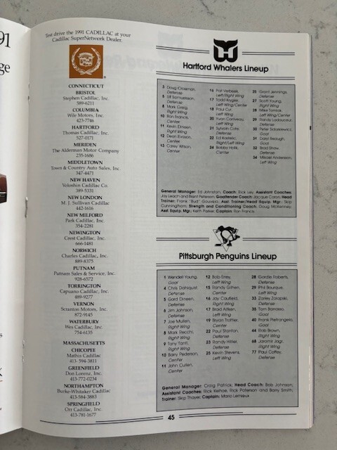 Goal Magazine, Hartford Whalers vs. Pittsburgh Penguins, December 8 ...