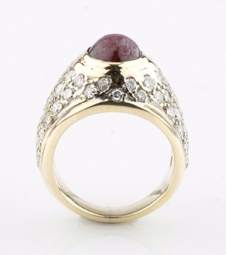 14k Yellow Gold Star Ruby and Diamond Dome Ring Size 5.75 TCW = 2.50 ct ...