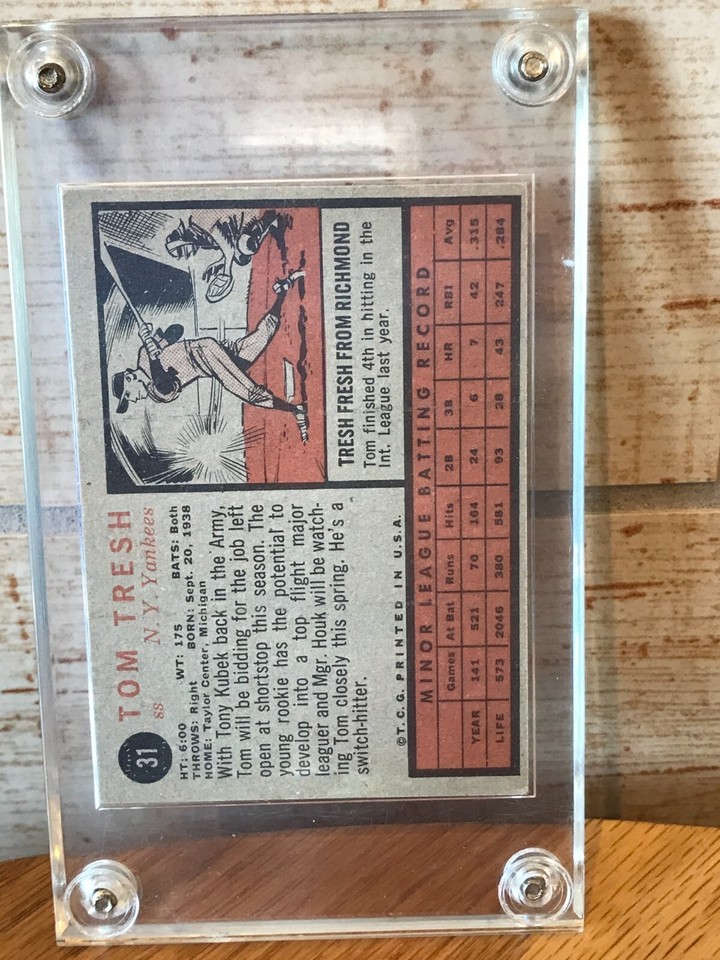 Vintage 1962 Topps New York Yankees Tom Tresh #31 Rookie Baseball Card ...