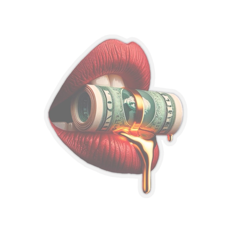 Sexy Red Lips Cash Money Gold Mouth Bite Realistic Kiss-Cut Sticker ...