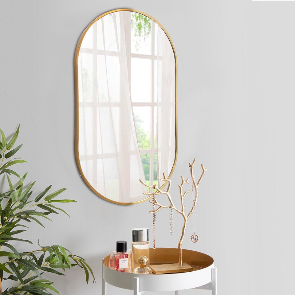 Oval Industrial Vanity Wall Pill Shape Mirror Framed Living Room ...