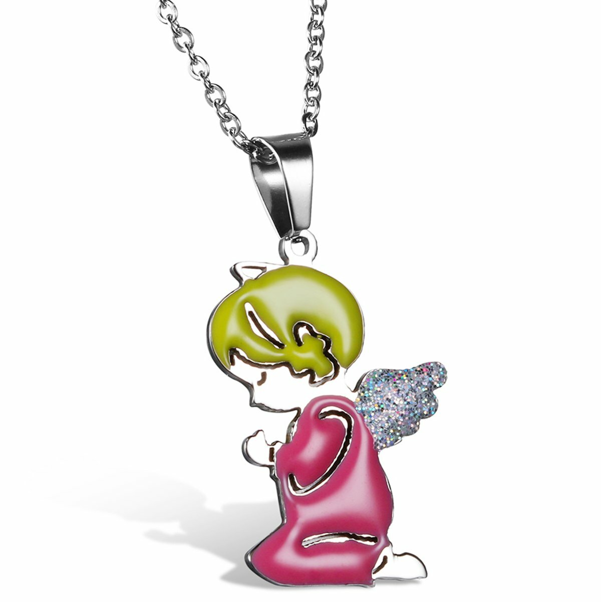 Stainless Steel Cute Blessing Girl w Angel Wing Charm Pendant Women ...