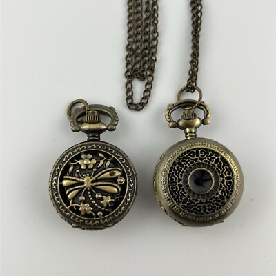 Lot Of Two Pocket Watches Bronze Tone Dragonfly & Open Window Filigree ...