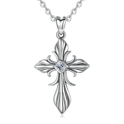 Solitaire Cross Pendant 925 Sterling Silver Zircon Women Necklace Gift ...