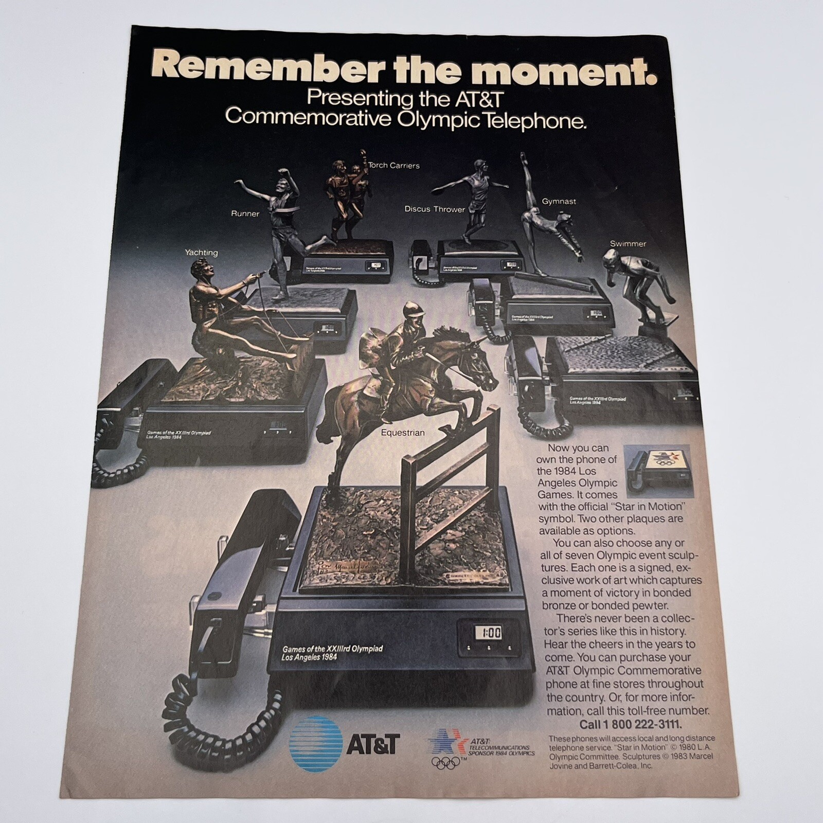 AT&T Commemorative Olympic Telephone Print Ad 8"x11" Olympics Los ...