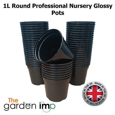 1 Litre Plant Pots Strong Duty Black Plastic 13cm Round Nursery Planter ...