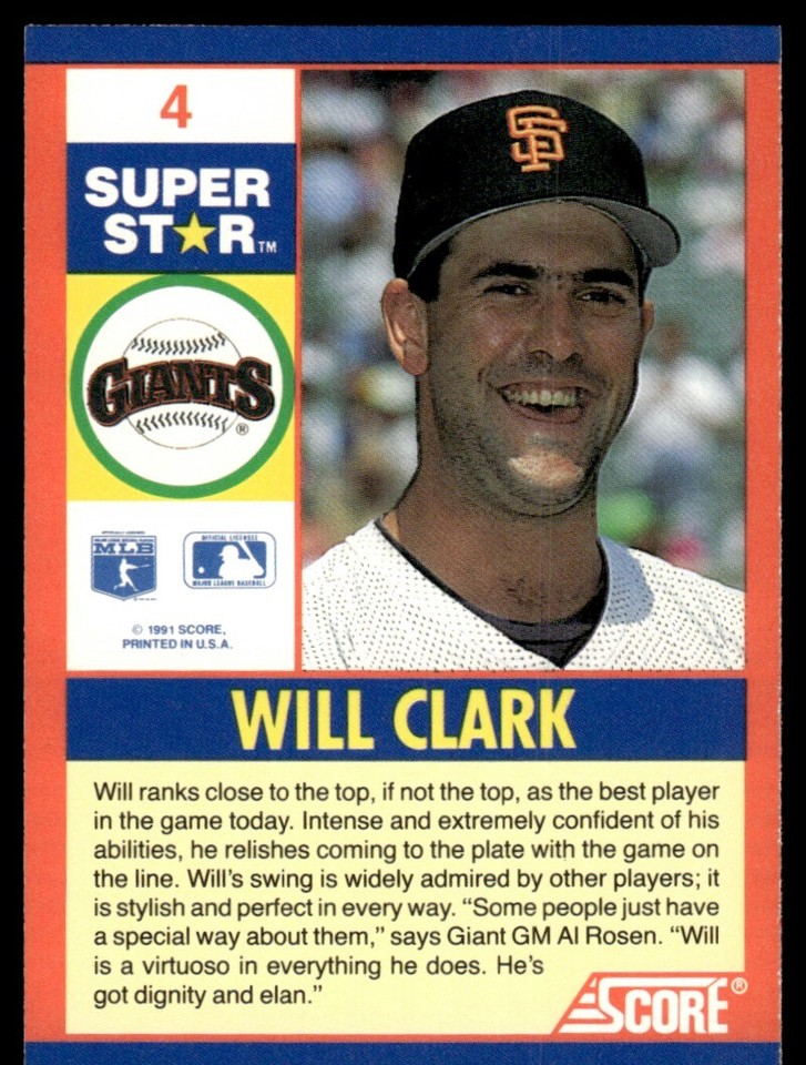 1991 Score Super Star Will Clark San Francisco Giants #4 | eBay