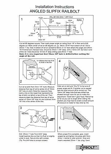 Zipbolt Angled Slipfix Railbolts - Connect Angled Handrail to Newel, 1 ...