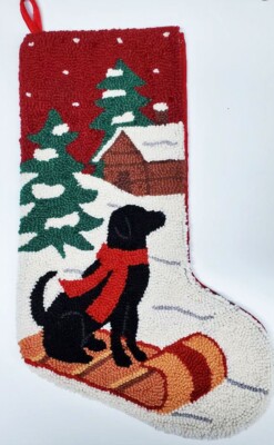 Peking Handicraft Black Lab Dog Sledding Christmas Hooked Stocking- 21 ...