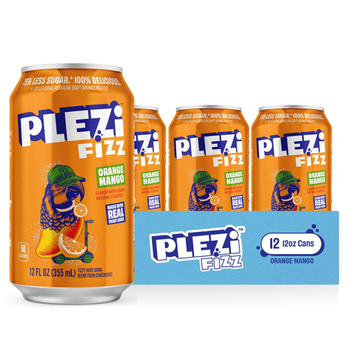 Plezi Fizz Orange Mango Sparkling Juice Drink, 12 Pack, 12 Fl Oz, Low ...