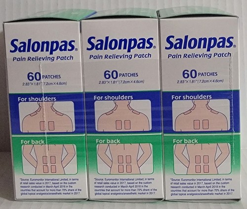 3 Boxes - 180 Total Salonpas Pain Relieving Patches (8hrs) 60ct each ...