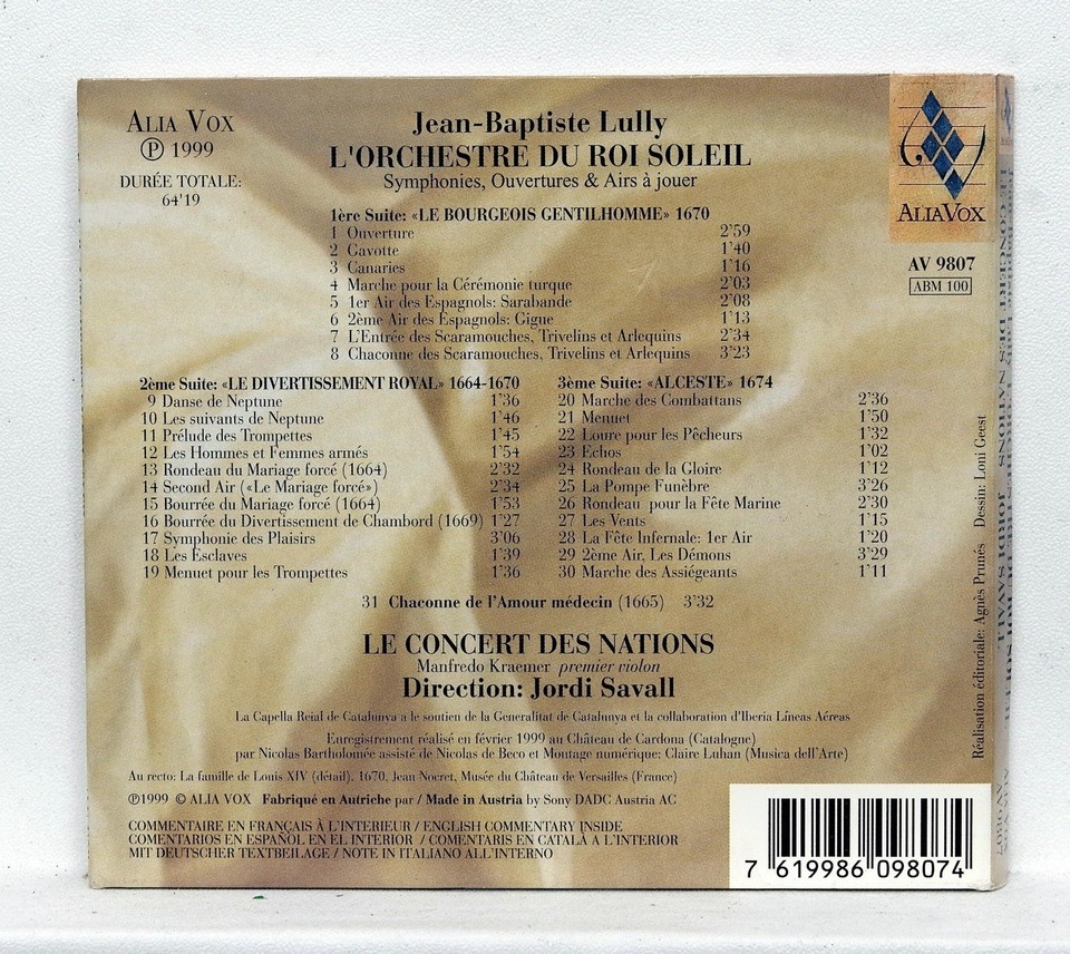 JORDI SAVALL ⸺ LULLY symphonies, overtures & airs à jouer ⸺ ALIAVOX CD ...