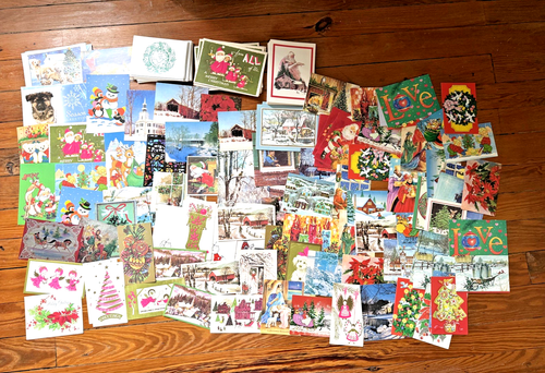 LOT OF 100+ VINTAGE CHRISTMAS CARDS - NO WRITING ON THEM - NO ENVELOPES ...