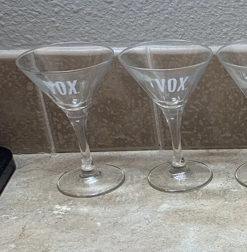 Vox Vodka Martini Cocktail Glasses Etched Pair 2 Barware Man cave 5 ...