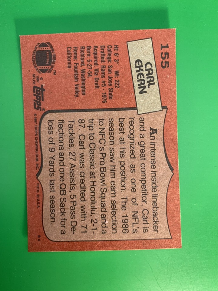 1987 Topps Carl Ekern RC #155 Los Angeles Rams | eBay