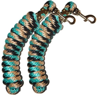 Poly Lead Rope Black/Turquoise/Tan 5/8" x 9' w/ BP Bolt Snap 2-Pack ...