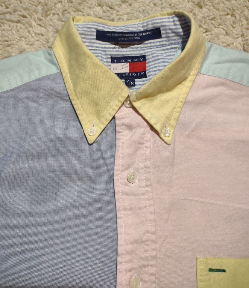 Tommy Hilfiger Chambray Shirt Men's M Pastel Color Block Long Sleeve ...