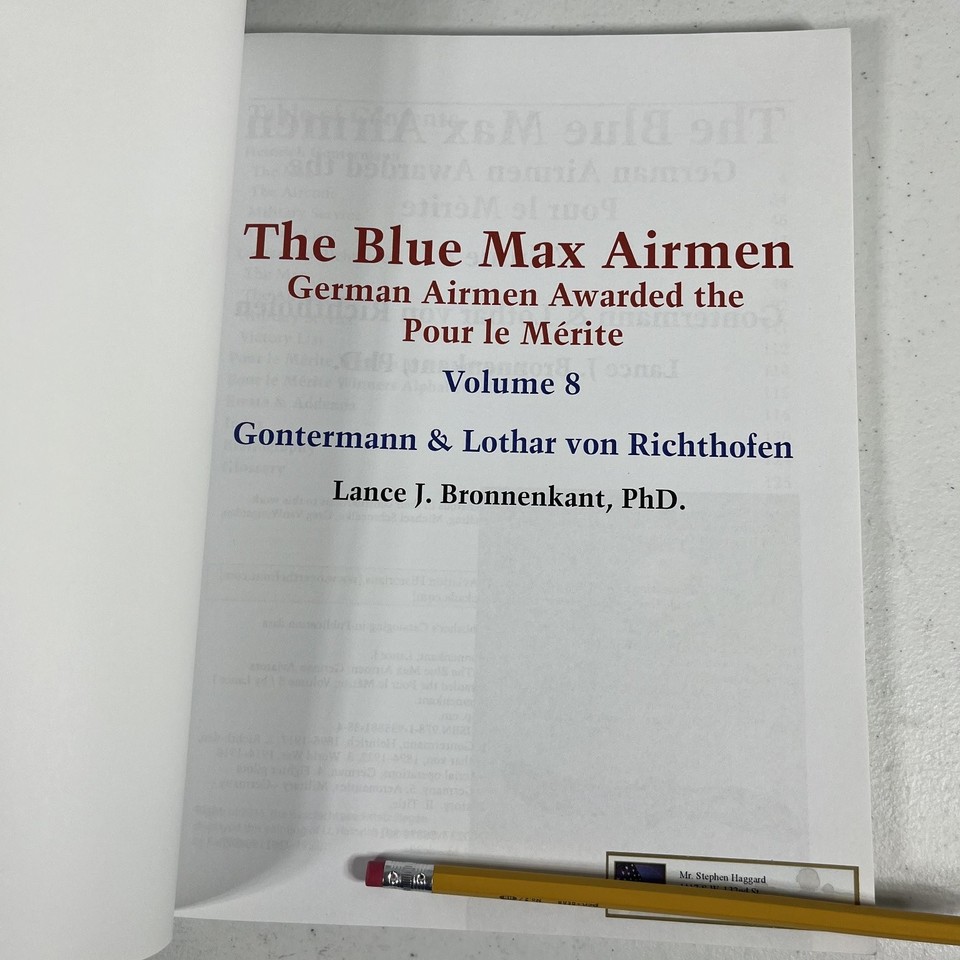 Blue Max Airmen Volume 8 Gontermann Richthofen WWI Aviation History ...