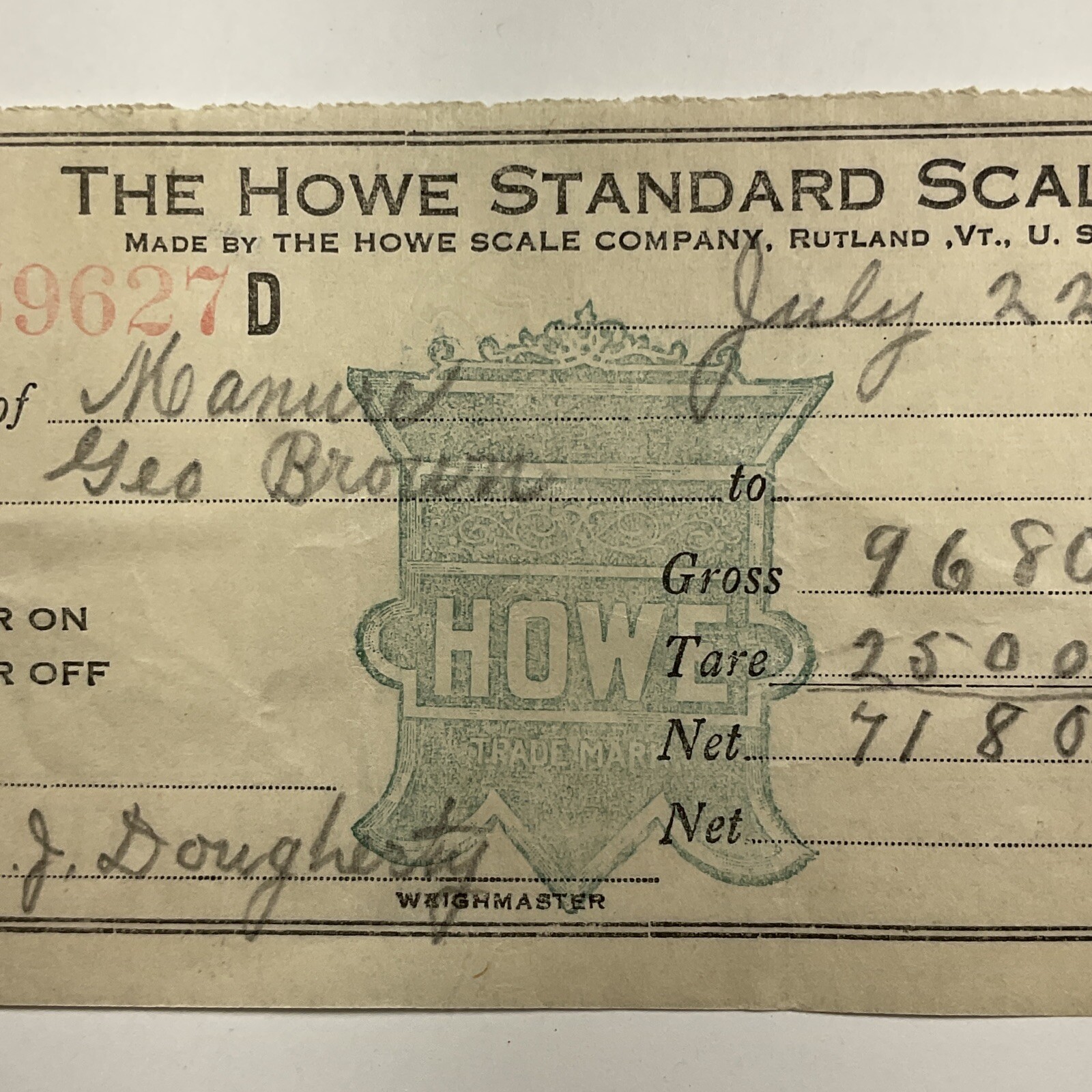 1920 Rutland, Vermont Howe Standard Scales Vintage Receipt Ephemera | eBay