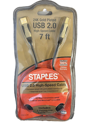 24K Gold plated USB 2.0 High-Speed Cable 7ft BNIP-Staples Brand New | eBay
