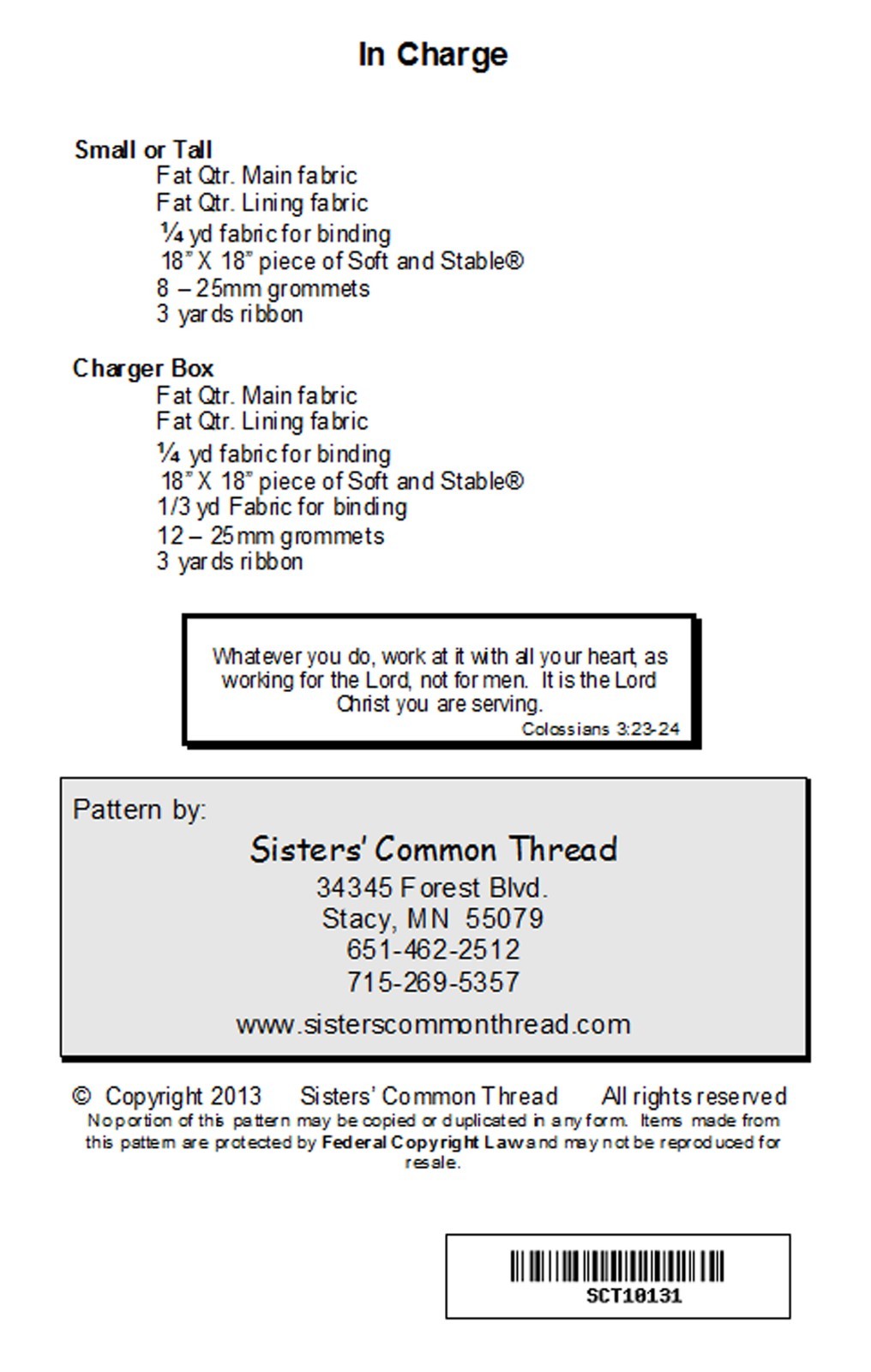 In Charge sewing pattern by Sisters' Common Thread - NEW | eBay