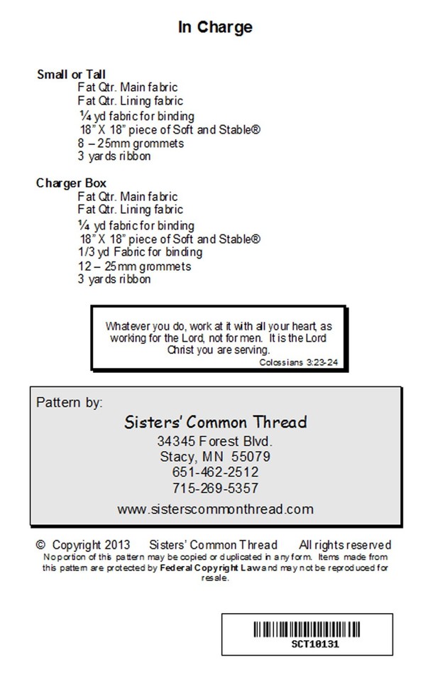 In Charge sewing pattern by Sisters' Common Thread - NEW | eBay