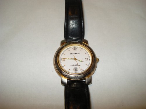 RARE VINTAGE HUGO MAXX 18KT GOLD PLATED CHRONOGRAPH WATCH LEATHER BAND ...