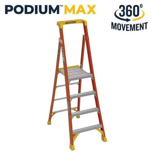 4 ft. Fiberglass 10 ft. Reach 300 lbs Capacity Podium Step Ladder 360 ...